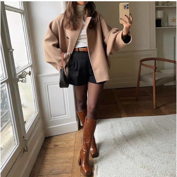 Zara | Jackets & Coats | Zara Cropped Oversized Wool Coat Camel Tan | Poshmark